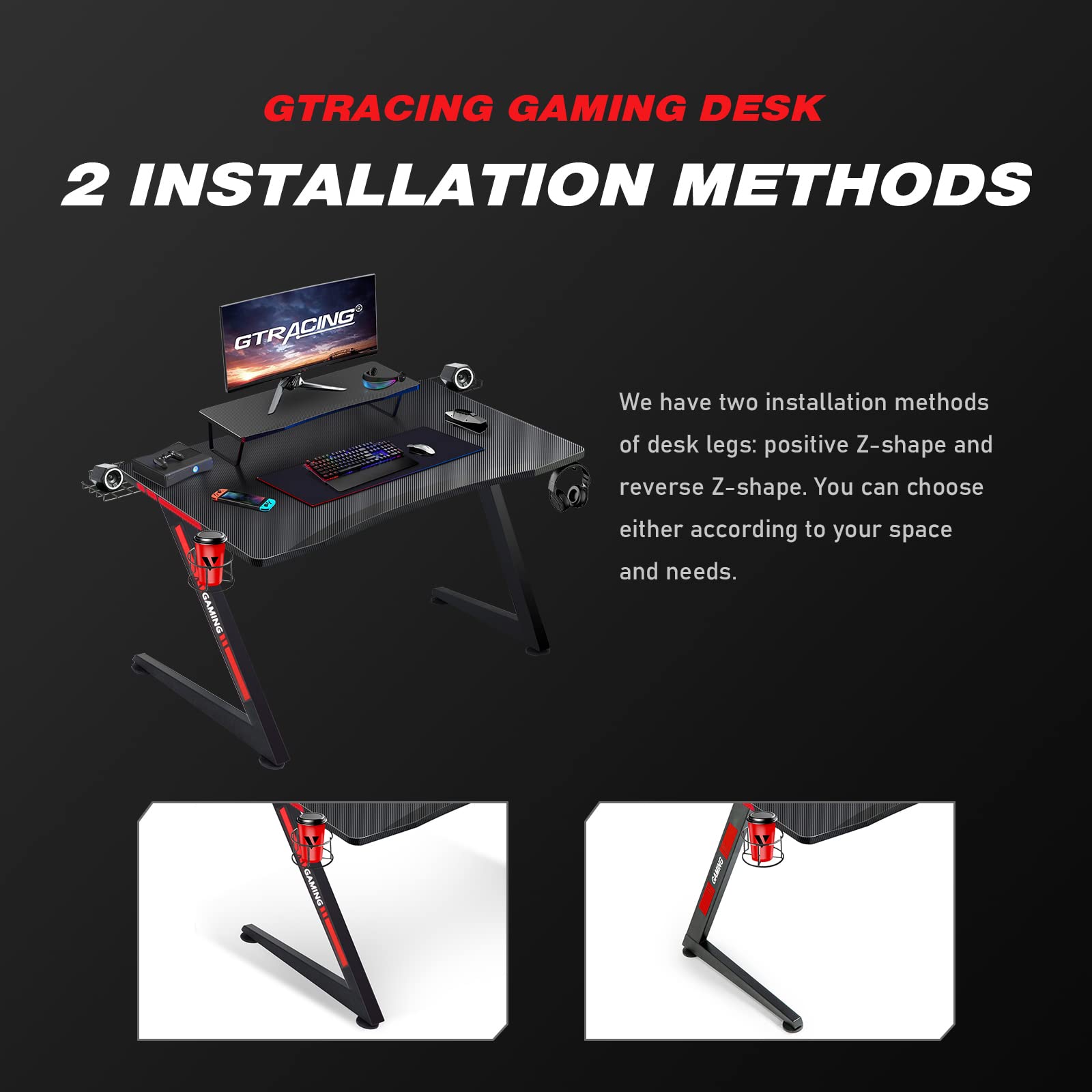 Buy GTRACING Gaming Desk,Gaming Table with Monitor Stand,Professional Z ...