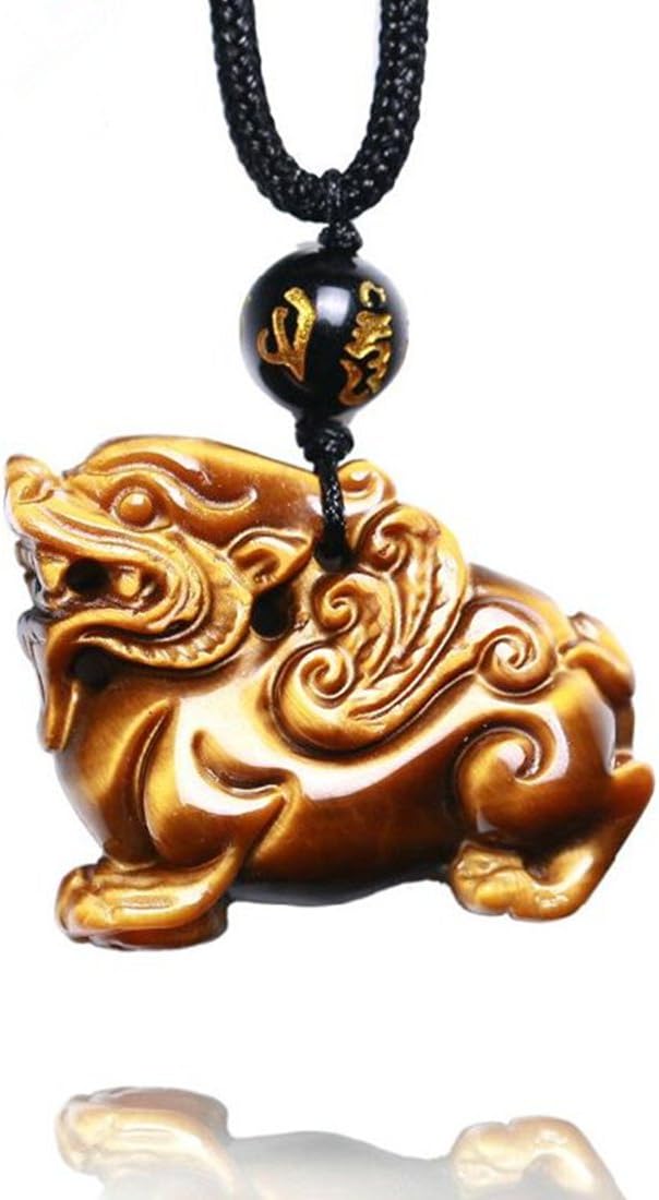Amazon.com: Natural Tiger Eye Pi Yao Charm Pendant Amulet : Clothing ...