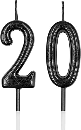 Amazon.com: 20th Birthday Candles, Black Number 20 Candle for Cake ...