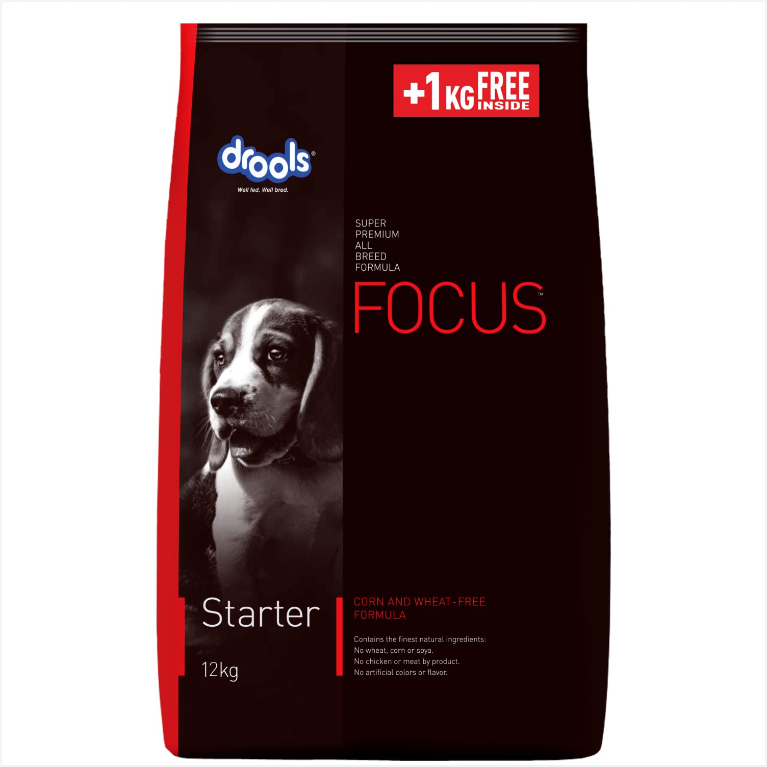 Drools Focus Super Premium Starter Dry Dog Food 12 kg (+1kg Extra Free Inside),Total 13 Kg Pack ...