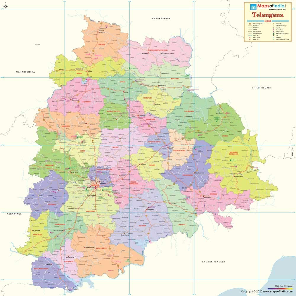 Telangana District Map, Telangana Political Map, 43% OFF