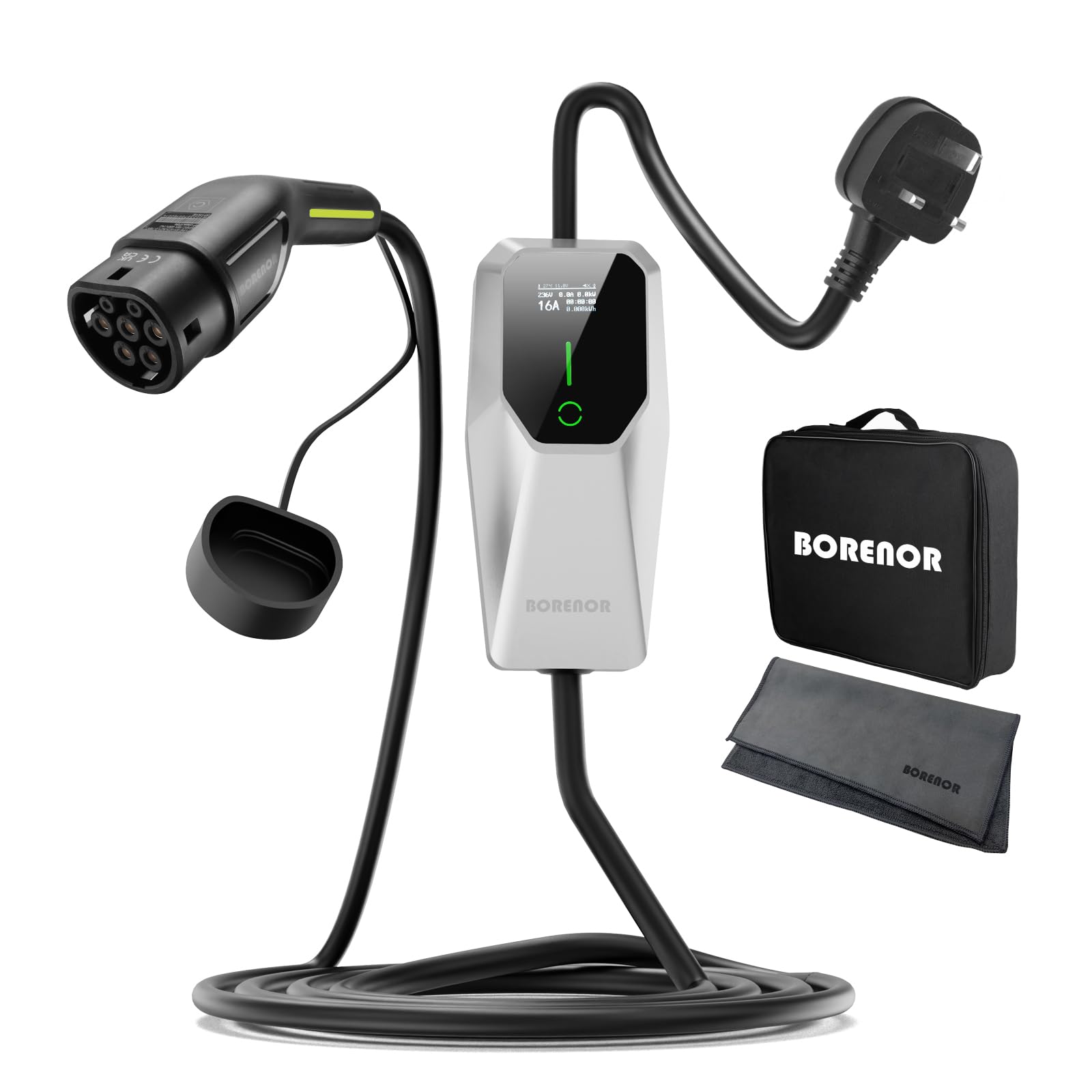 BORENOR ev charger type 2 to 3 pin plug 3.68kw, Adjustable Current EV ...