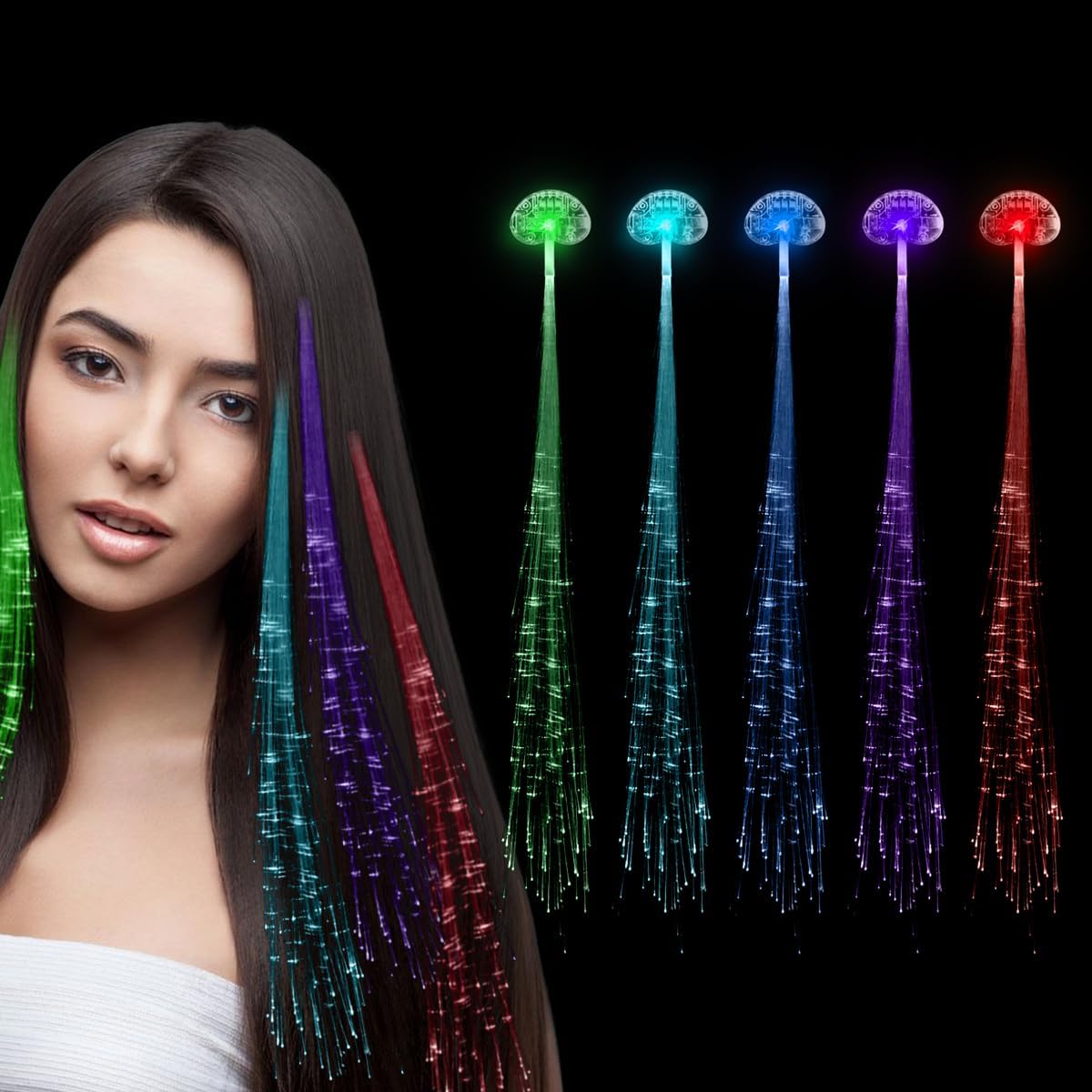 Amazon.com : Novelty Place 12Pcs LED Hair Light Up Fiber Optic, LED ...