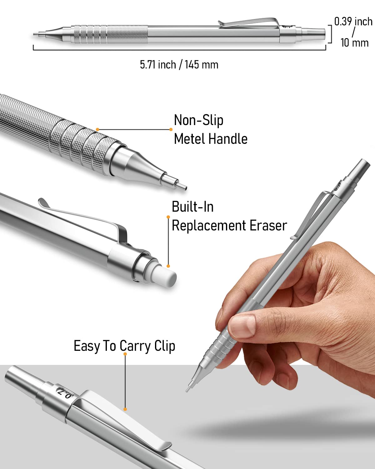 Nicpro 20PCS Metal Mechanical Pencil Set in Leather Case, 0.3, 0.5, 0.7 ...