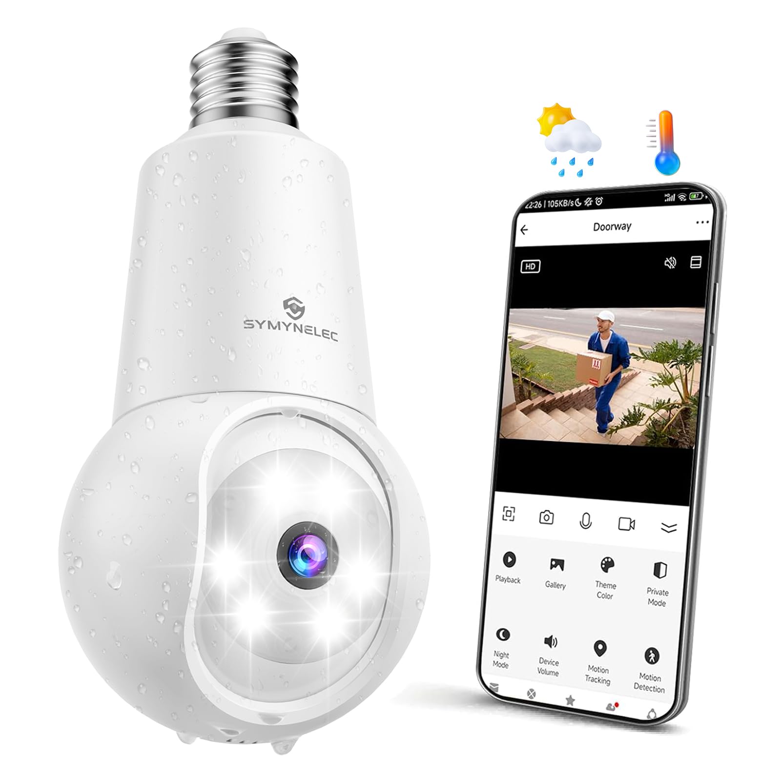 SYMYNELEC 2K Light Bulb Security Camera Outdoor Weatherproof, Light ...
