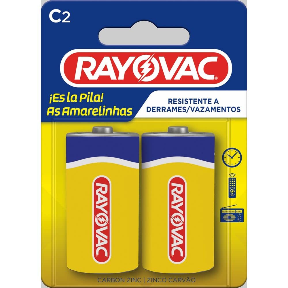 PILHA COMUM C MEDIA C2, com 2, 10198, Rayovac, Amarelo : REVAL: Amazon ...
