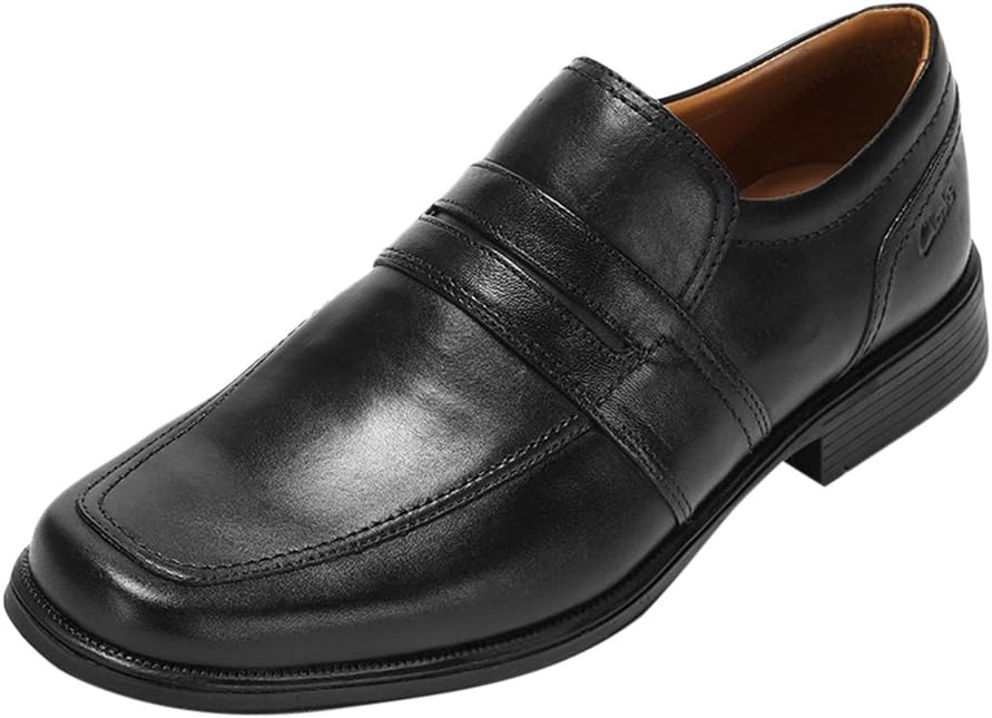 Clarks Men's Slip-On Loafer Flats Shoes Huckley Work Black Leather ...