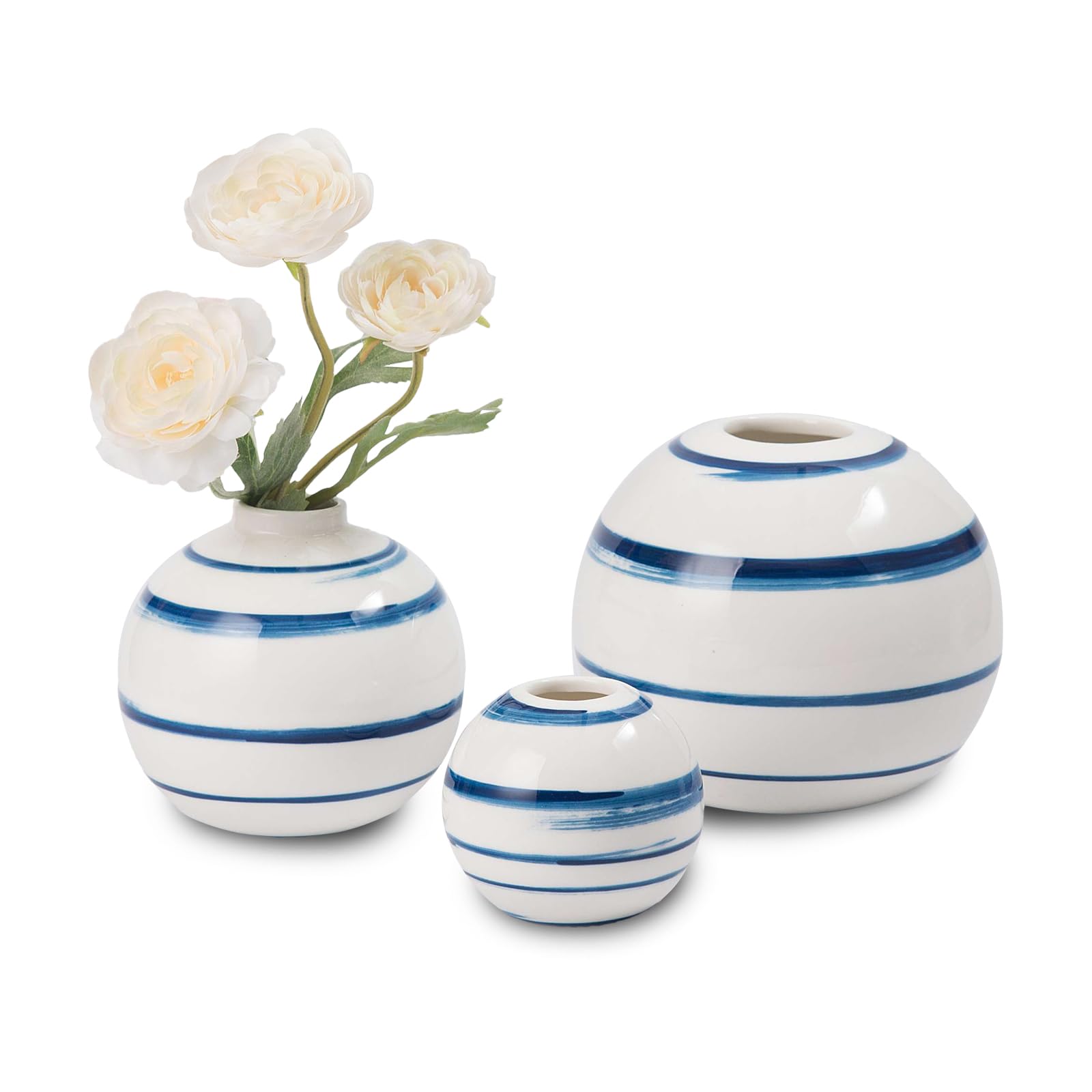 Amazon.com: Blue and White Ceramic Round Vases Set of 3 - Versatile ...