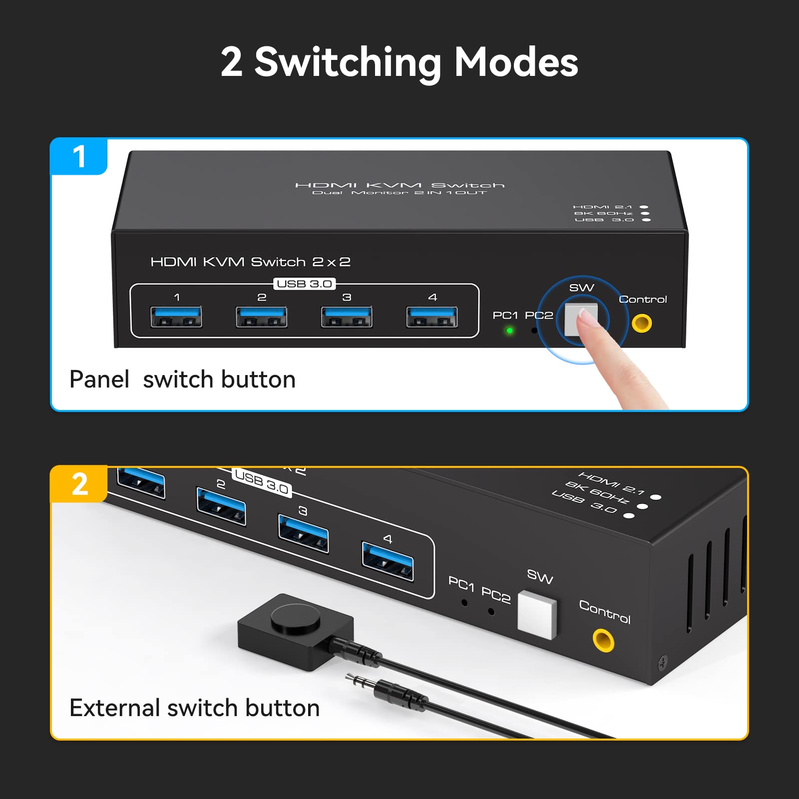 Snapklik.com : SPSWHD 8K60Hz HDMI Dual Monitor Kvm Switch 2 Monitors 2 ...