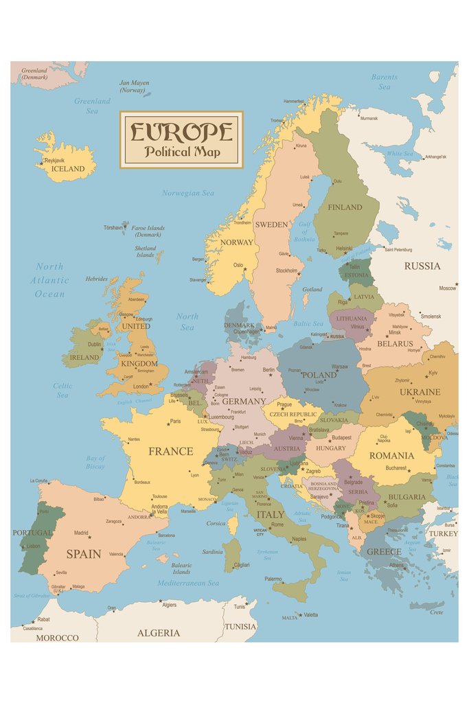 Amazon.com: Vintage Map of Europe Travel World Political Map Cities in ...