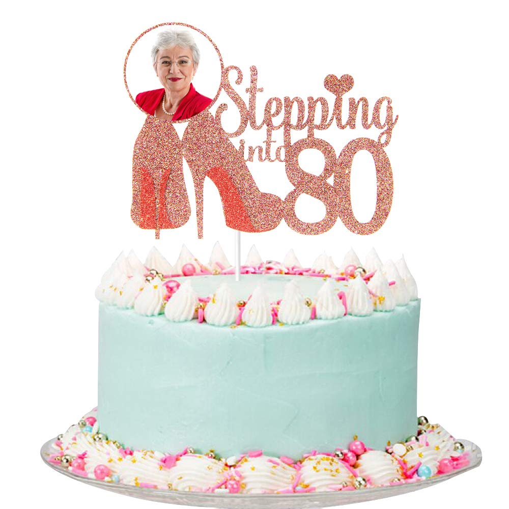 Rose Gold Glitter Stepping Into 80 Cake Topper Women 80th | Desertcart ...