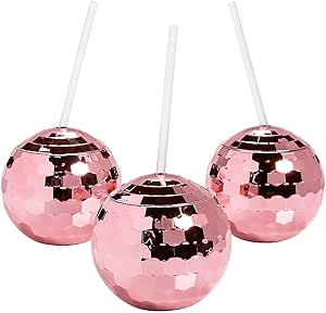 Amazon.com: Fun Express Pink Disco Ball-Shaped Cups with Straws - VBS ...