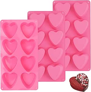 Amazon.com: 3 PCS Heart Molds Silicone 8 Cavities Heart Shaped Cupcake ...