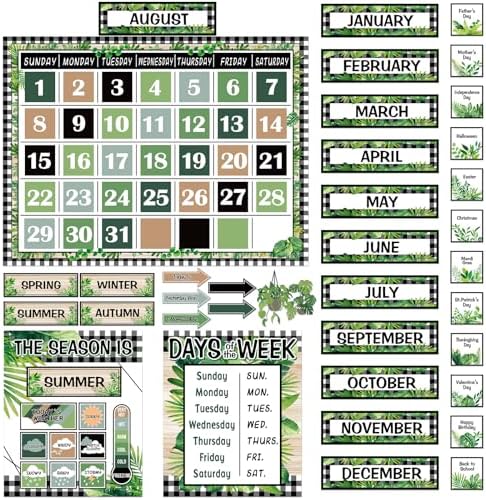 Amazon.com : Justforjoyful Greenery Calendar Bulletin Board Set for ...