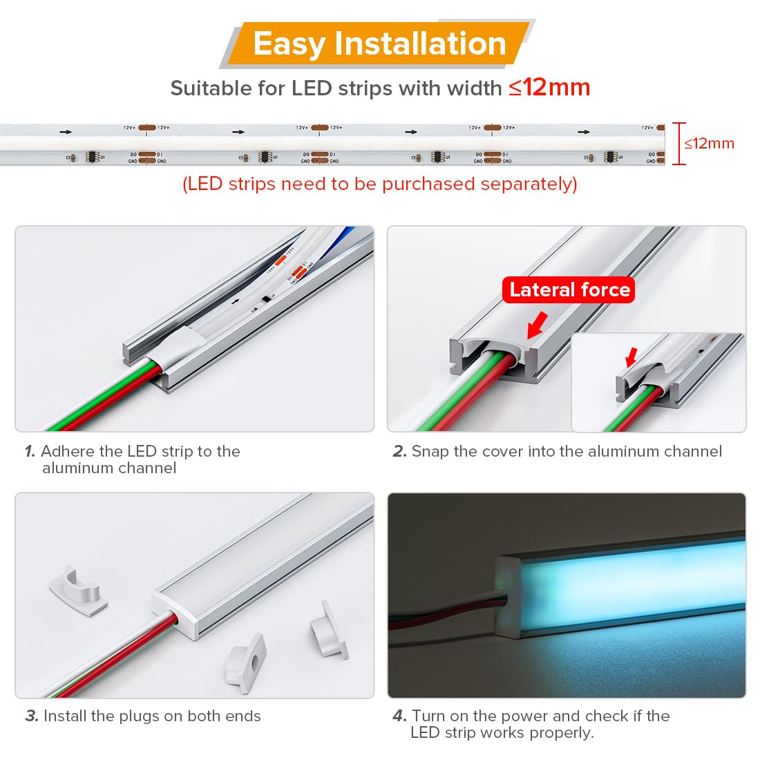 Black Aluminum Extrusion BTF-LIGHTING 20 Pack U Shape LED Aluminum ...