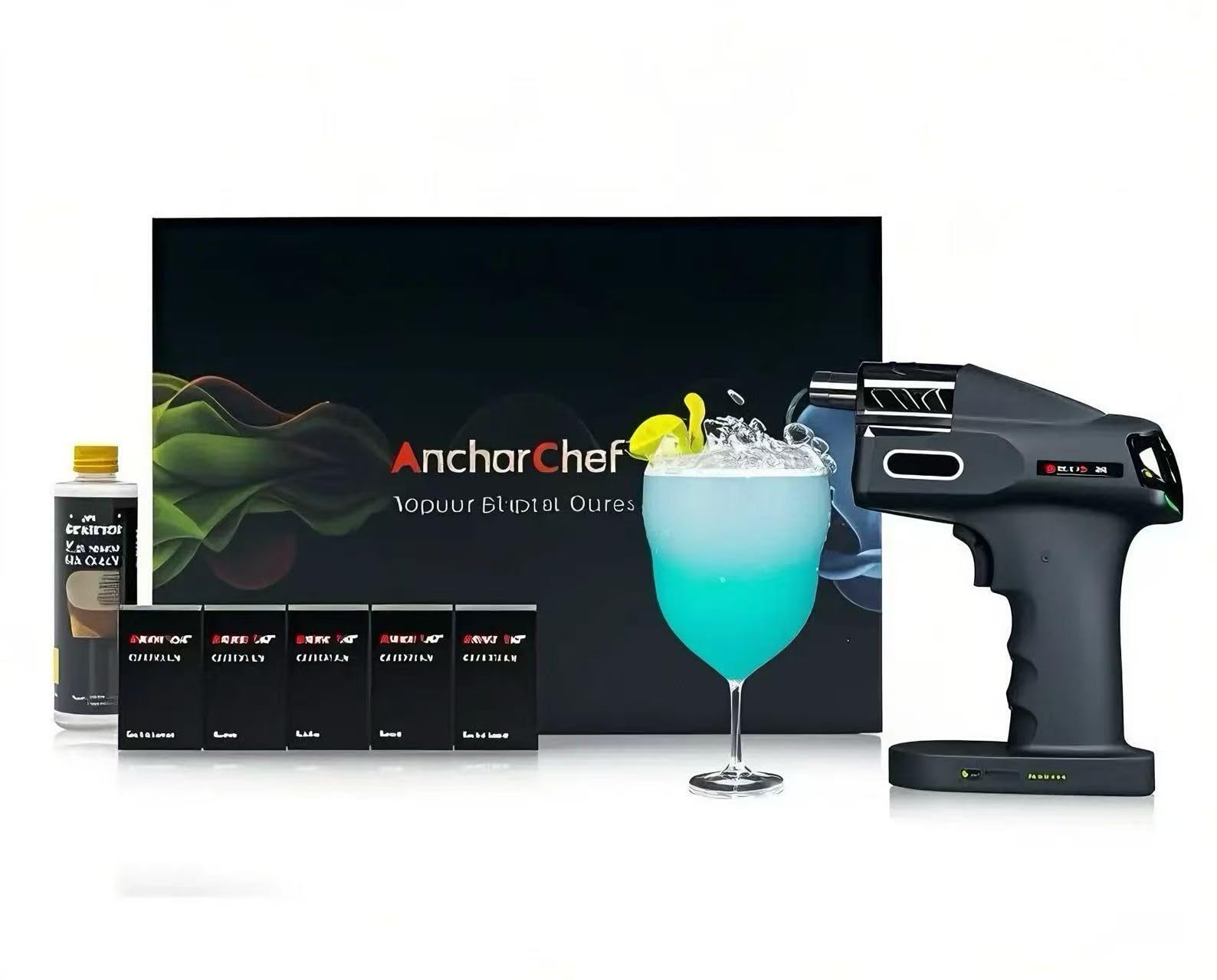 Amazon.com: AnchorChef Cocktail Smoke Bubble Gun Kit with 5 Flavour ...