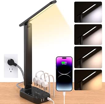 Power Bar with LED Desk Lamp, 3 Outlets 4 USB Ports(2 USBC) 4 Modes 5 ...