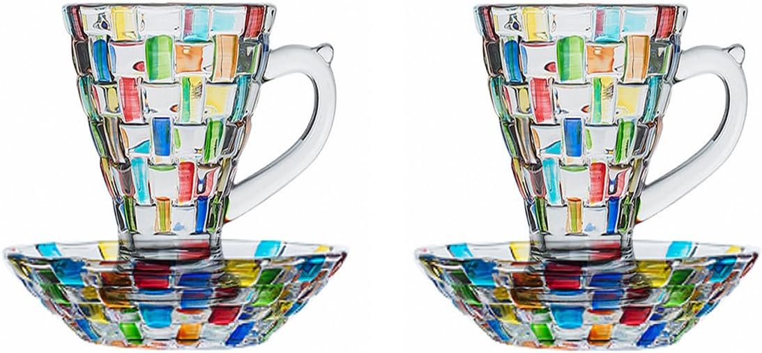 Amazon.com | MAGCOLOR Hand Painted Coffee cup and saucer Glass set of 2 ...