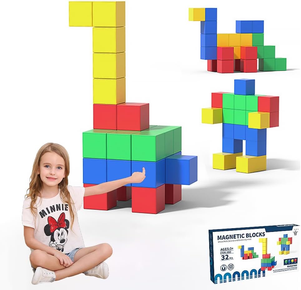 Hojalis 32 Pcs Magnetic Building Blocks, Colourful Magnetic Blocks for ...