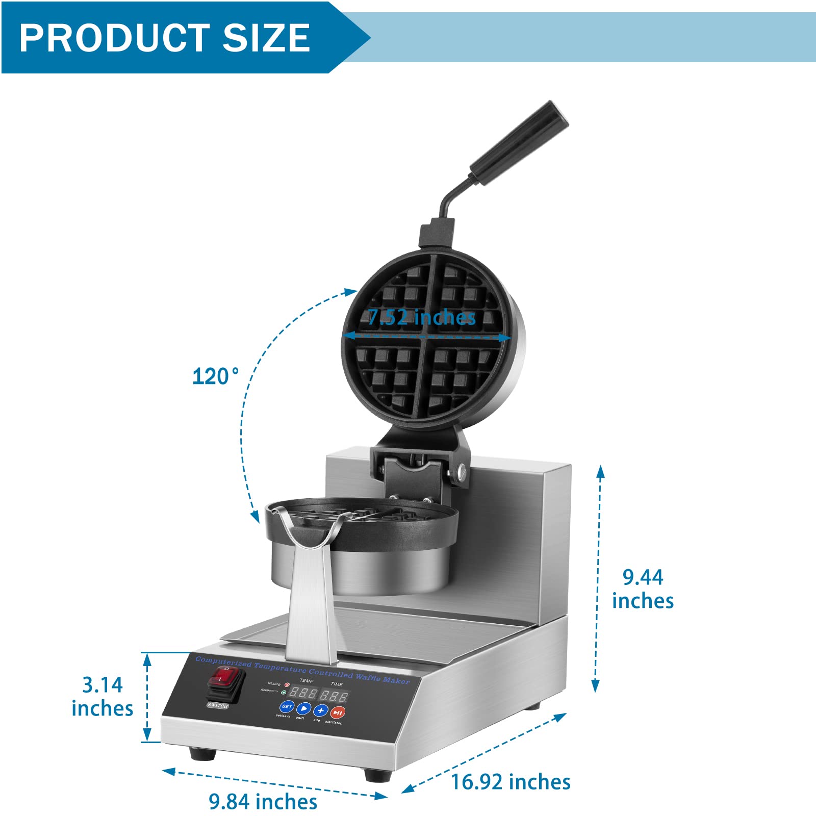 SlocciPro Waffle Maker Waffle Iron Flip Rotating Commercial Belgian ...