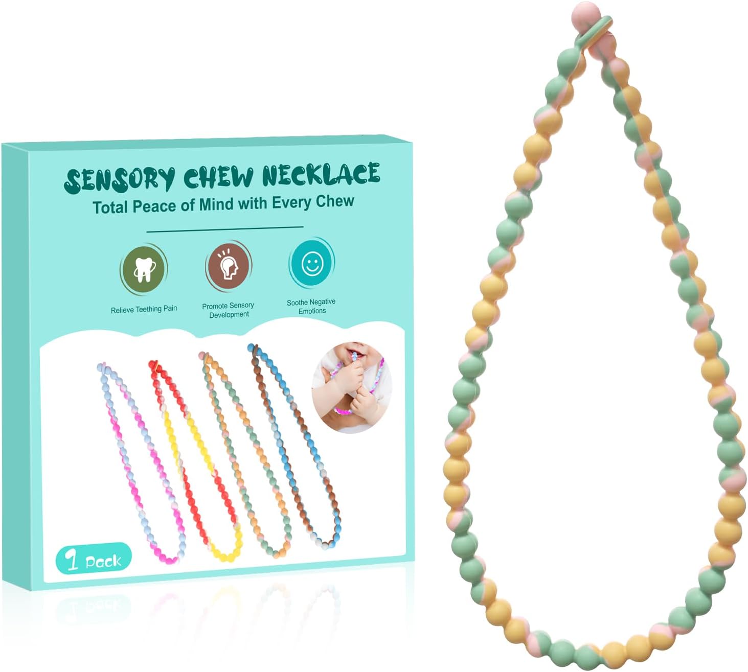 Amazon.com : Teething Necklace for Baby - Integrated Safety Design for ...