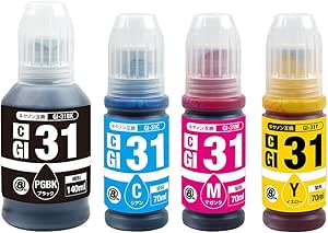 Amazon.co.jp: Canon キャノン GI-31PGBK (顔料ブラック) + GI-31 (C/M/Y)【4色セット】 最新 互換 インクボトル GI31 GI31PGBK GI ...