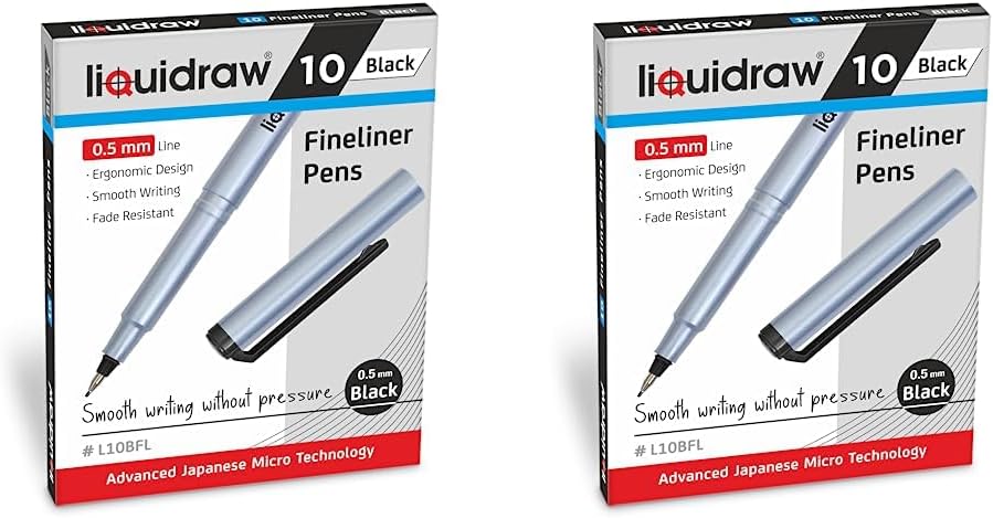 Liquidraw 10 Black Fineliner Pens Set Fine Point Pens 0.5mm Fineliners ...