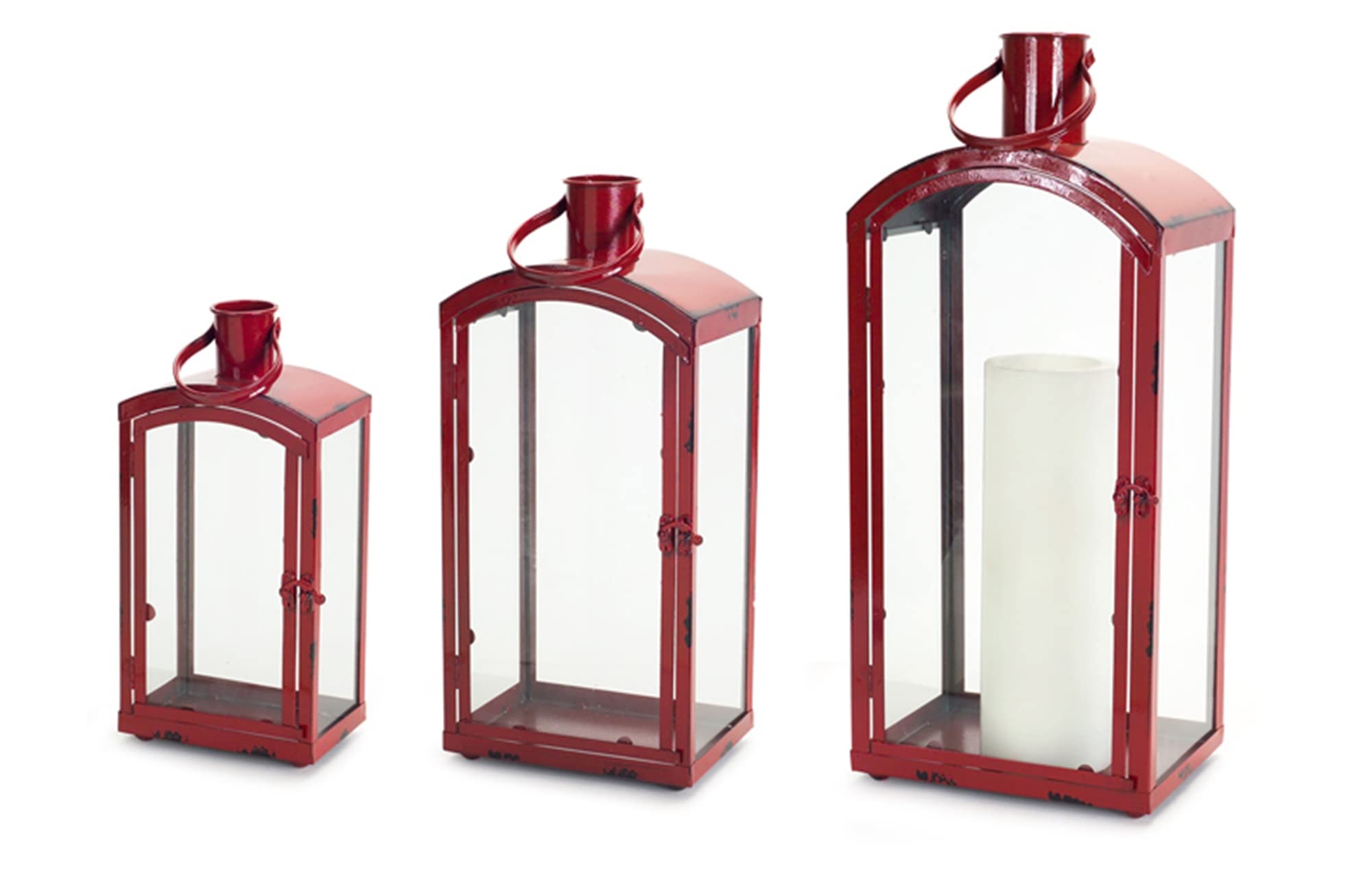Amazon.com: Melrose Red Metal and Glass Lanterns, Set of 3, Metal and ...