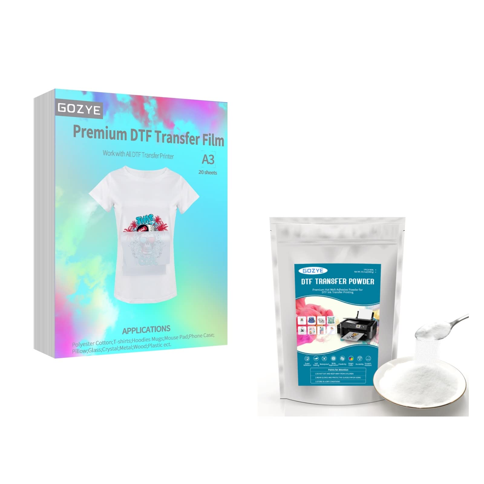Buy GOZYE 20 Sheets A3 Premium DTF Transfer Film - 1000 g/35.3 oz White ...
