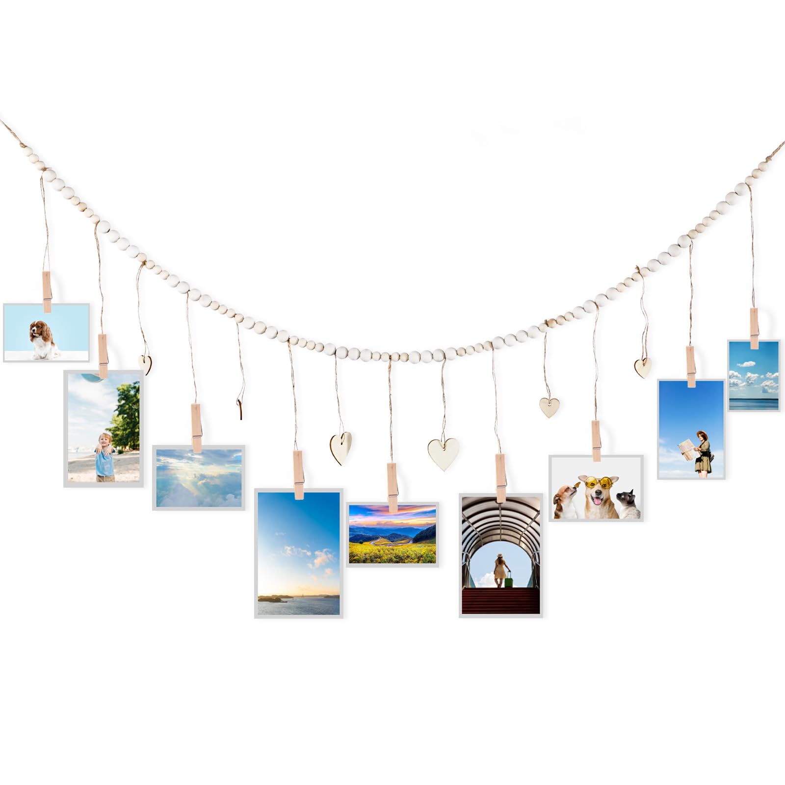 Hanging Photo Display with Clips, Photo String with 9 Wood Clips ...