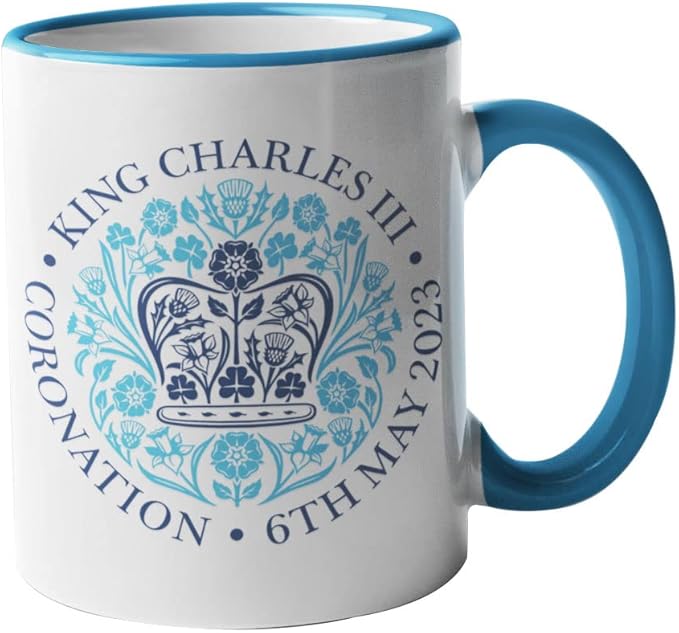 King Charles Coronation Official Emblem Mug - White & Blue - Monarch ...