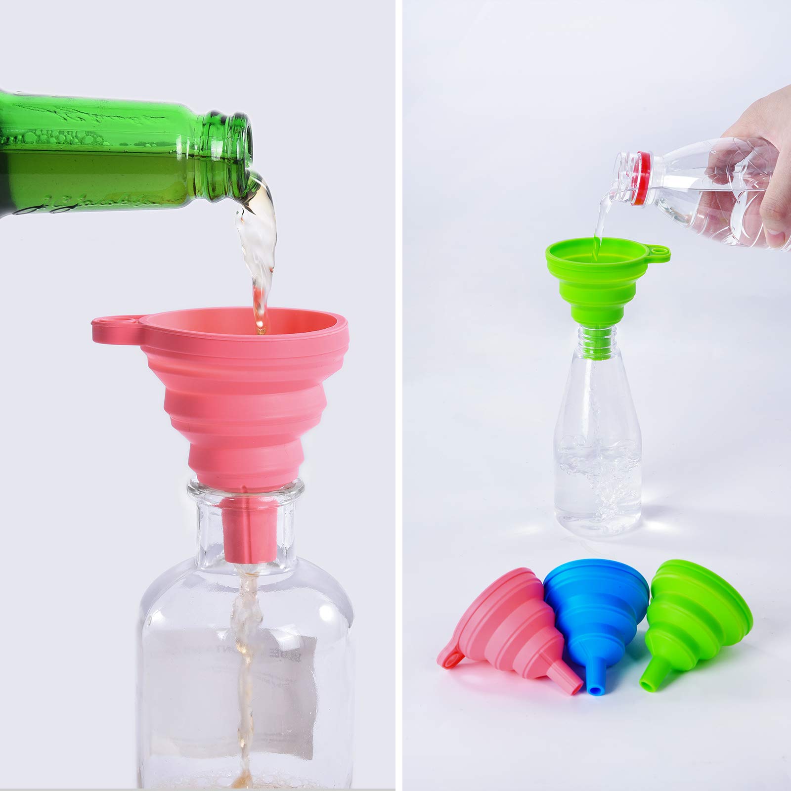 Kitchen Silicone Collapsible Funnel Set of 3,Small and Large,Flexible ...
