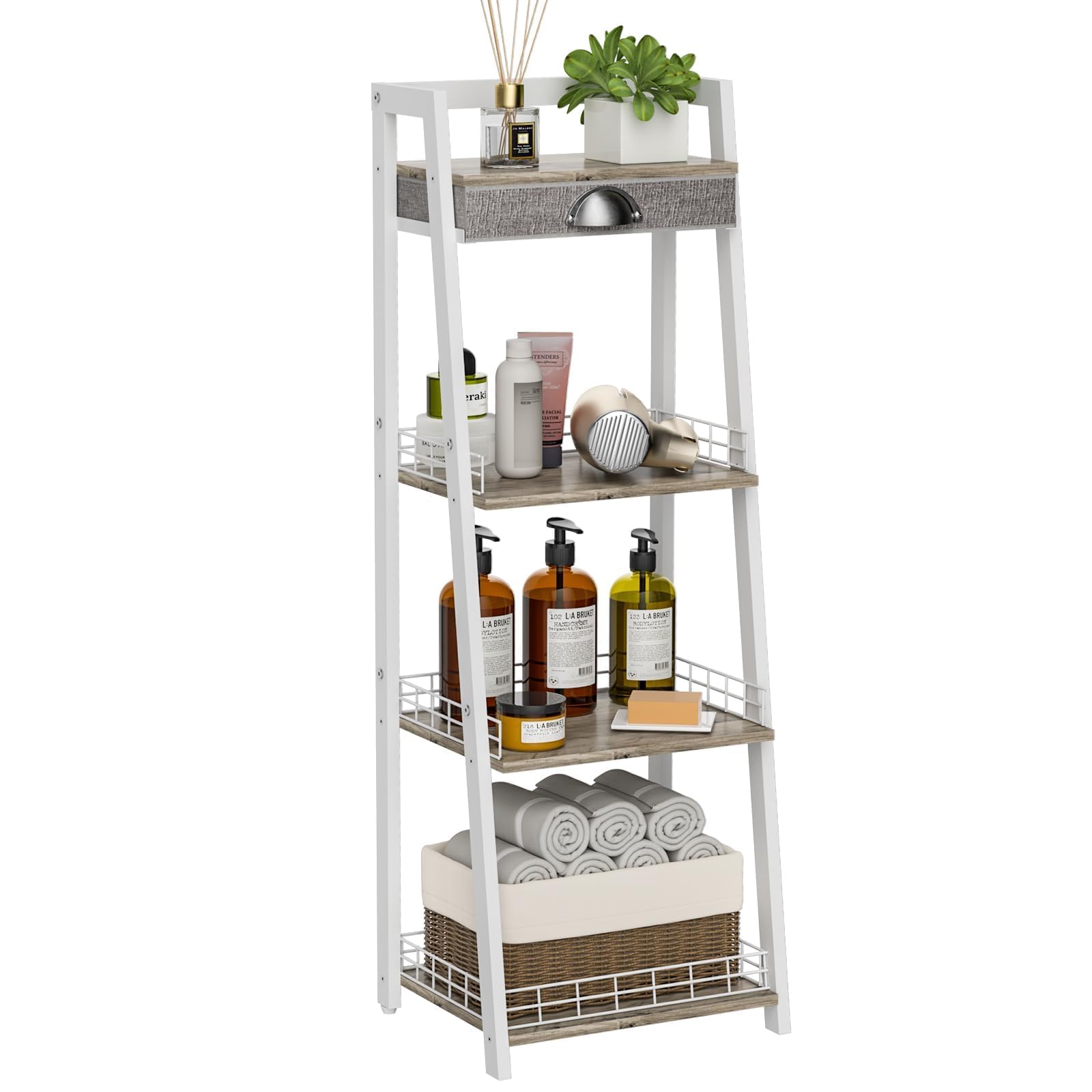 Amazon.com: keomaisyto 4-Tier Elegant Ladder Shelf, Bathroom Storage ...