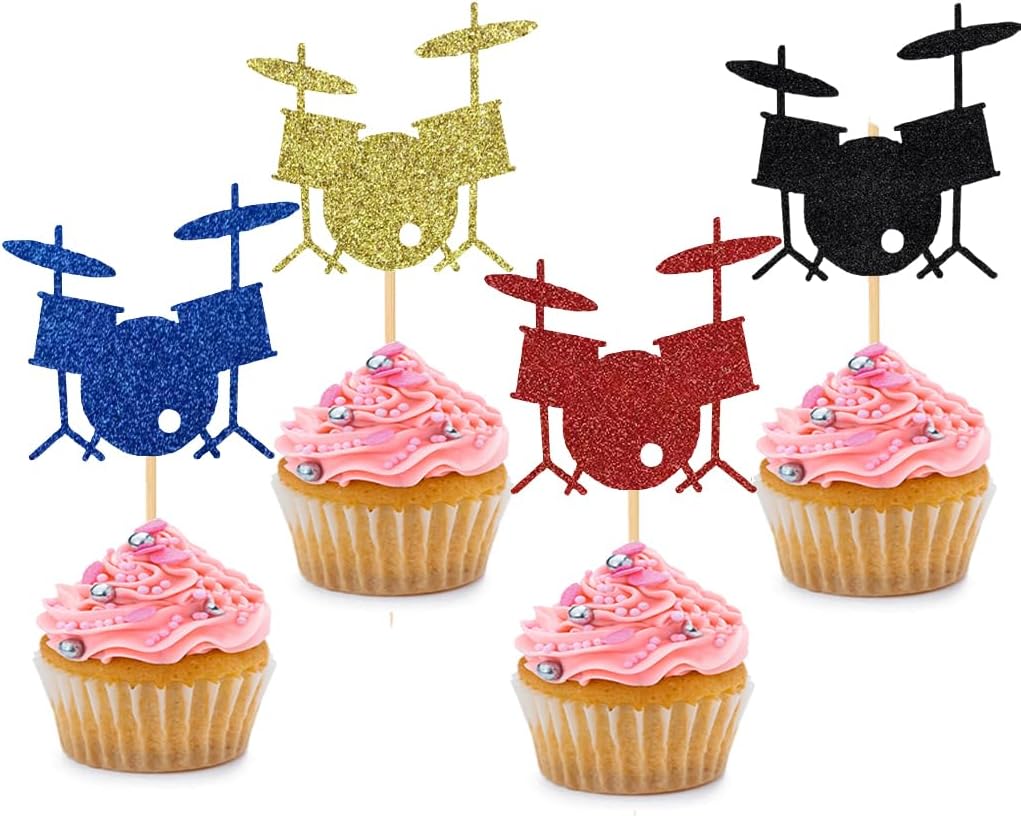Amazon.com: BoningNEW 24 PCS Glitter Silhouette Drum Stand Cupcake ...