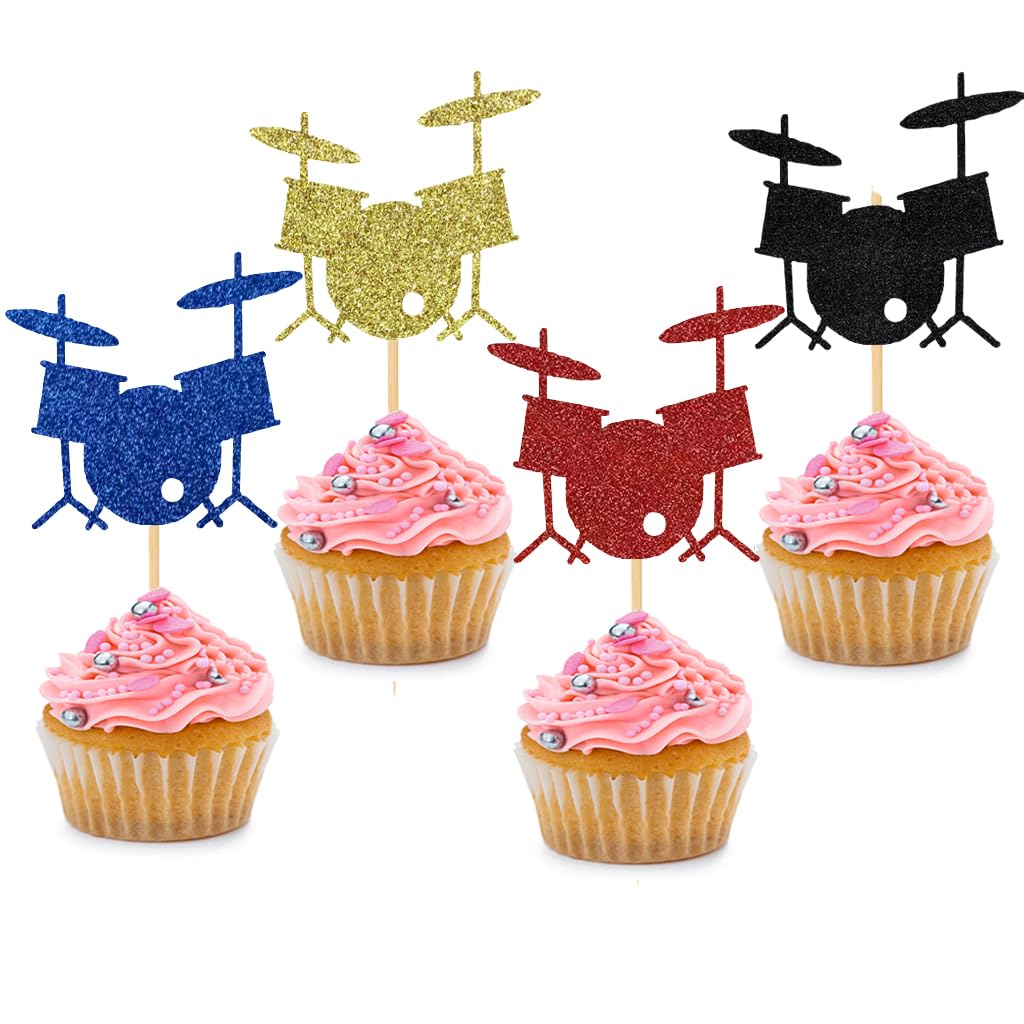 Amazon.com: BoningNEW 24 PCS Glitter Silhouette Drum Stand Cupcake ...