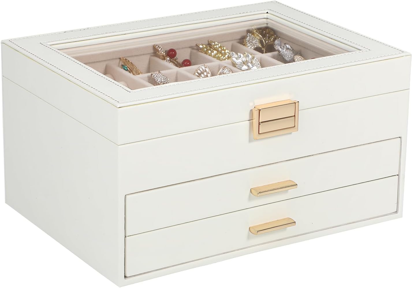 Amazon.com: Vlando Jewelry Box for Women, Glass Lid Jewelry Organizer with 3 Drawers for ...