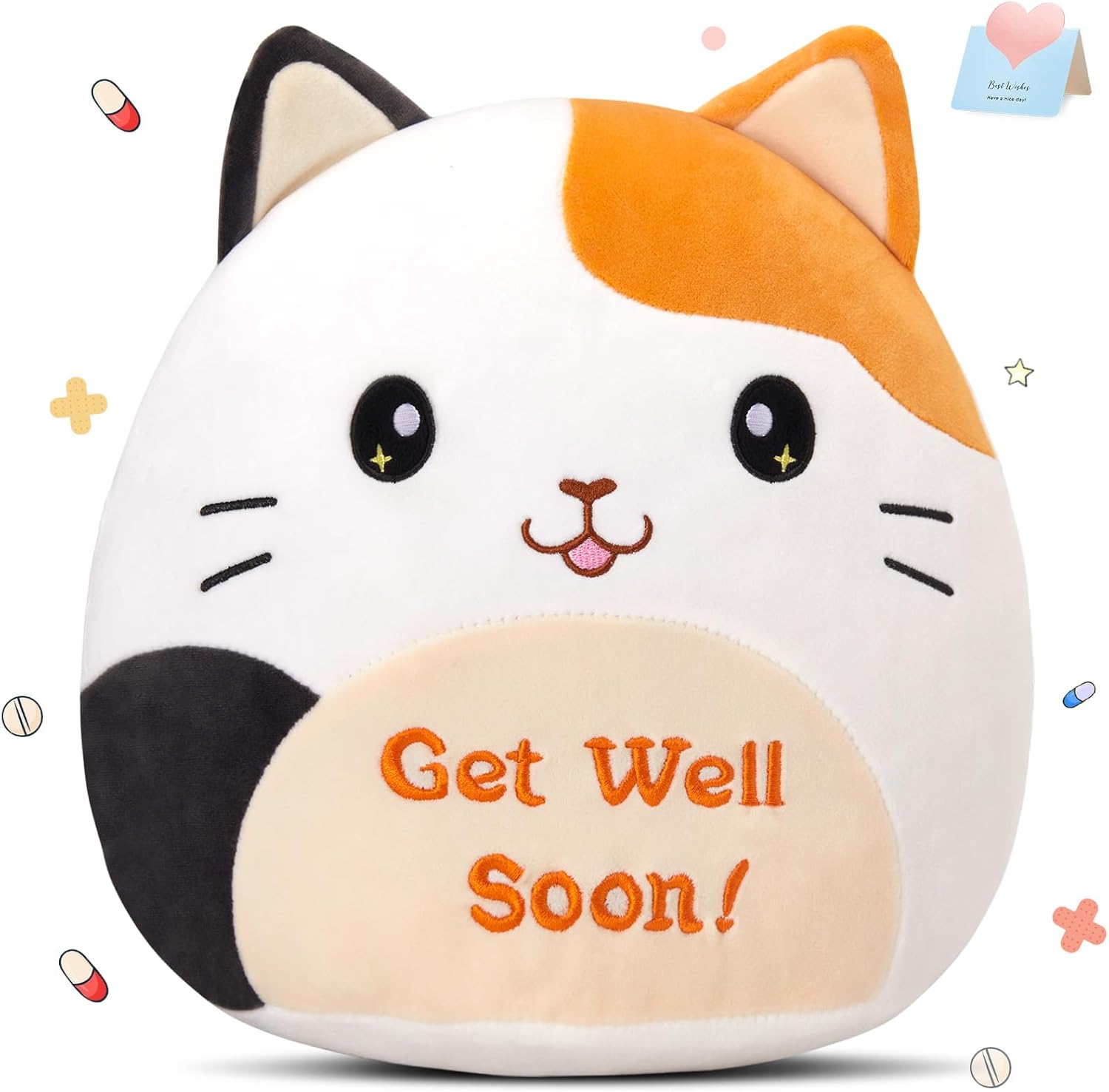 Amazon.com: Houwsbaby 12" Get Well Soon Cat Plush Pillow,Calico Cat ...