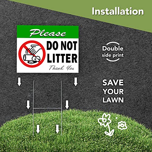 Please Do Not Litter Yard Sign with Stake - 14 x 10 Double - Want It All