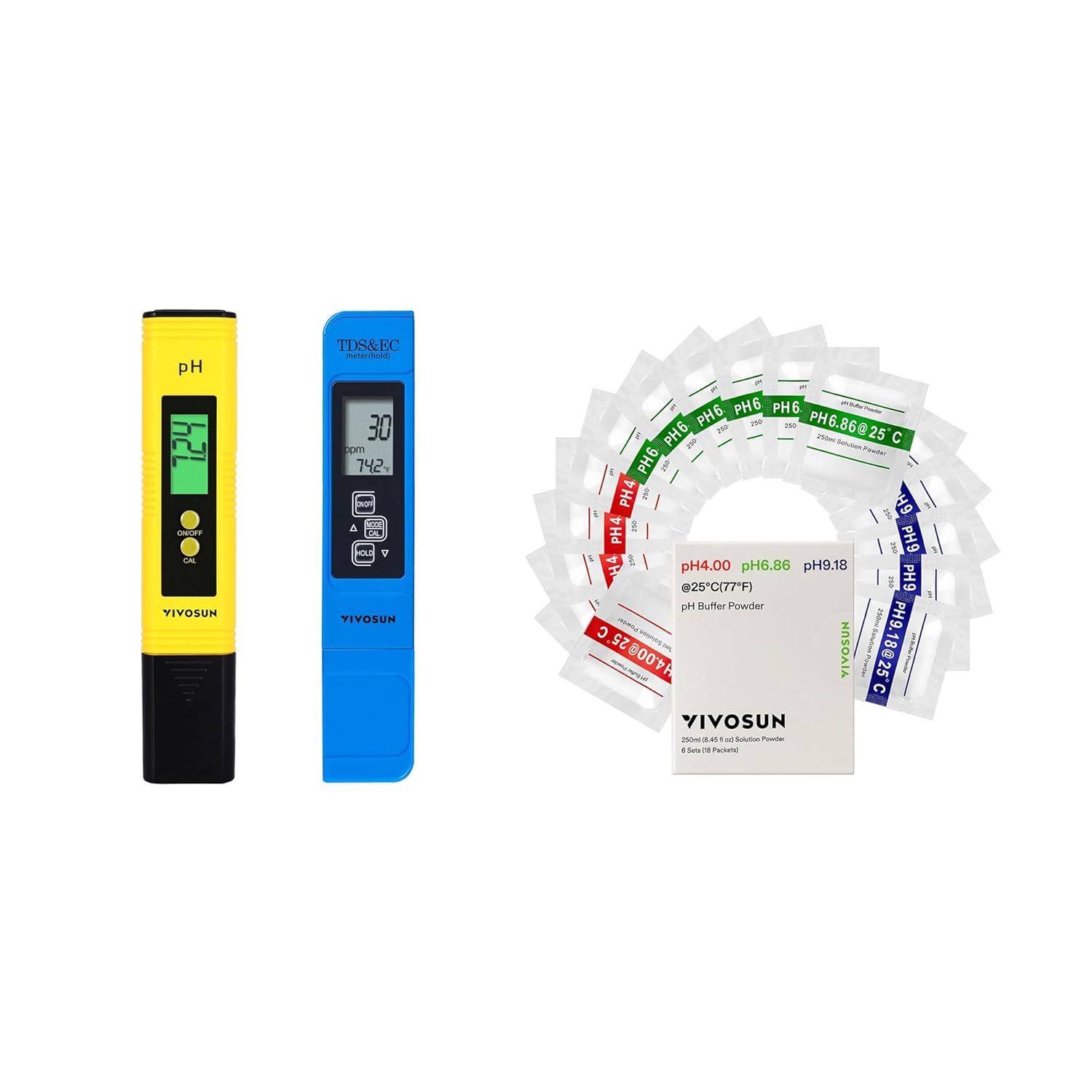 VIVOSUN Digital pH and TDS Meter Kits and 18-Pack pH Meter Buffer ...