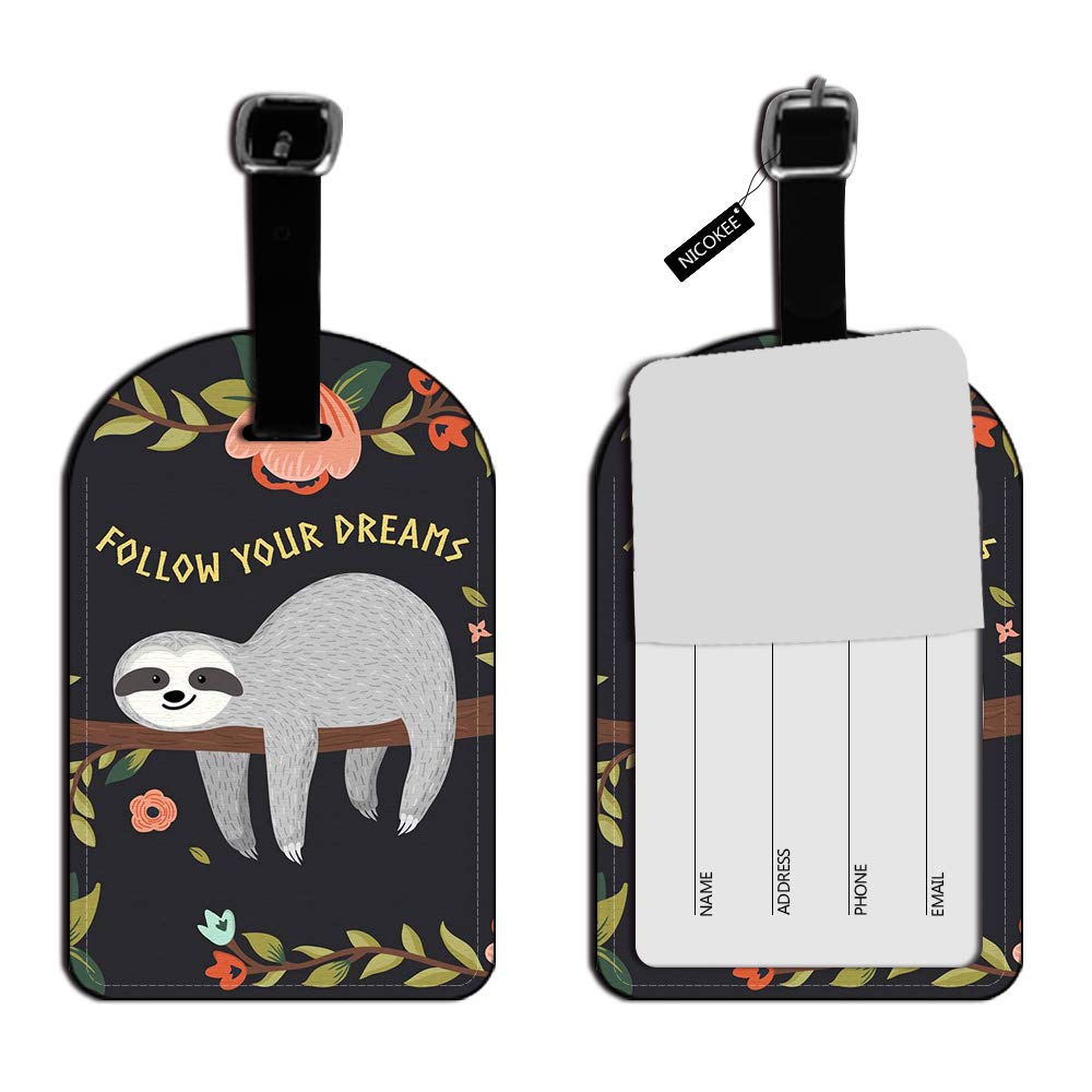 Amazon.com: Nicokee Cartoon Sloth in Flowers Jungle Luggage Tag Travel ...