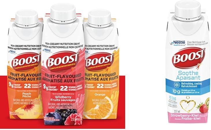 Boost Fruit Flavoured Drink Variety Pack, 237ml, 24 count & Soothe Clear Nutritional Drink ...