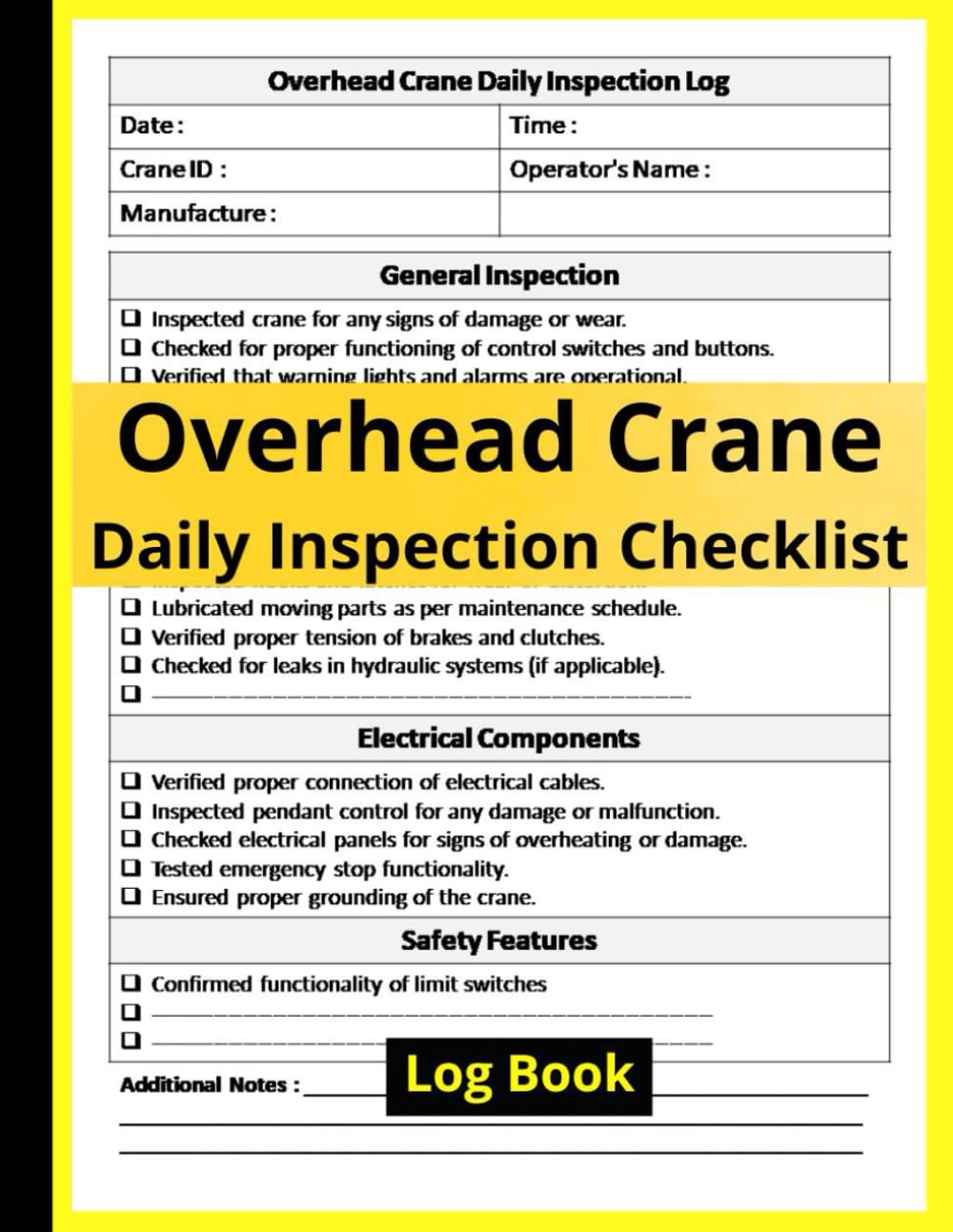 Buy Overhead Crane Daily Inspection Log book: Overhead Crane Pre-use ...