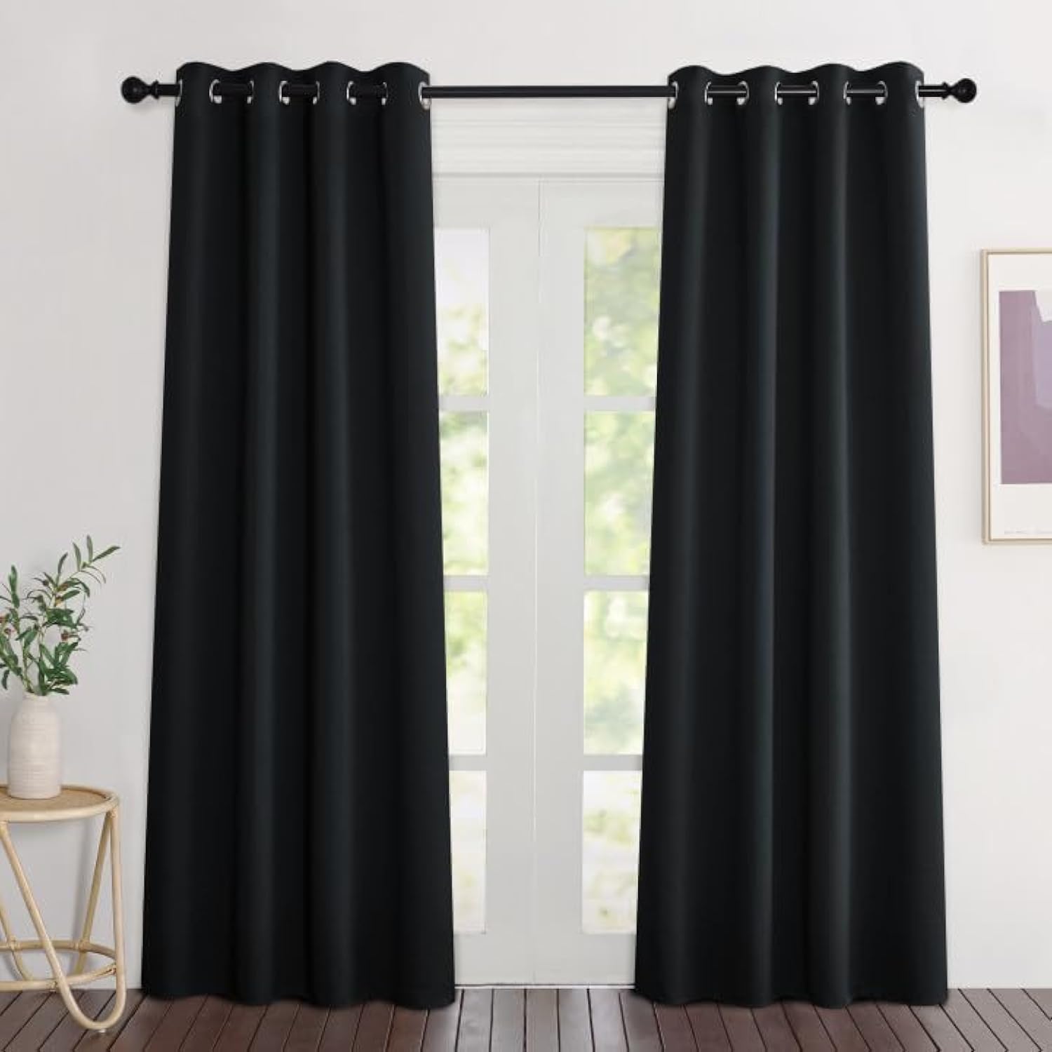 NICETOWN Black Blackout Curtains 84 inch Length 2 Panels,Grommet Thermal Insulated Window ...