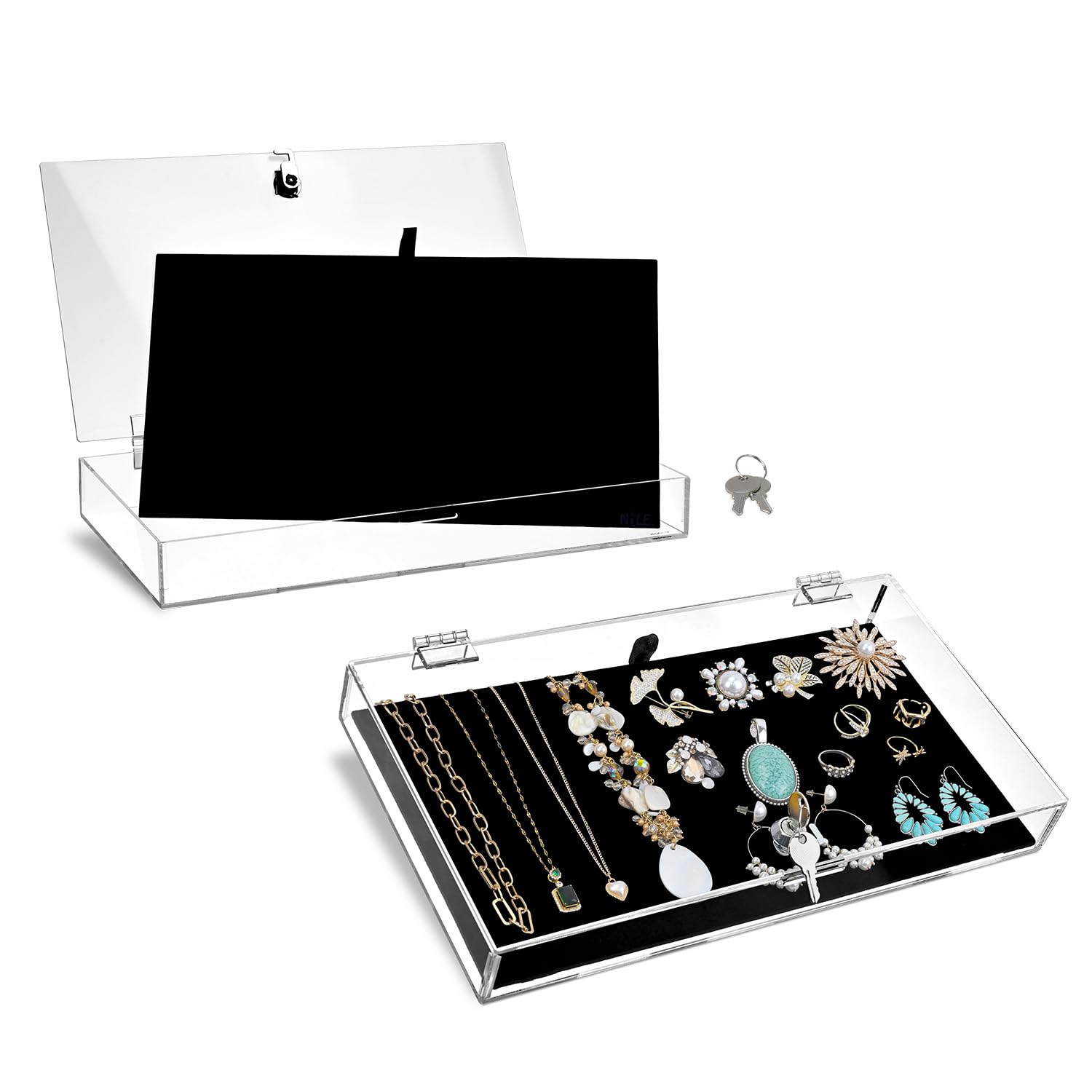 Amazon.com: MOOCA 2 Pcs Set Acrylic Locking Jewelry Display Case with ...