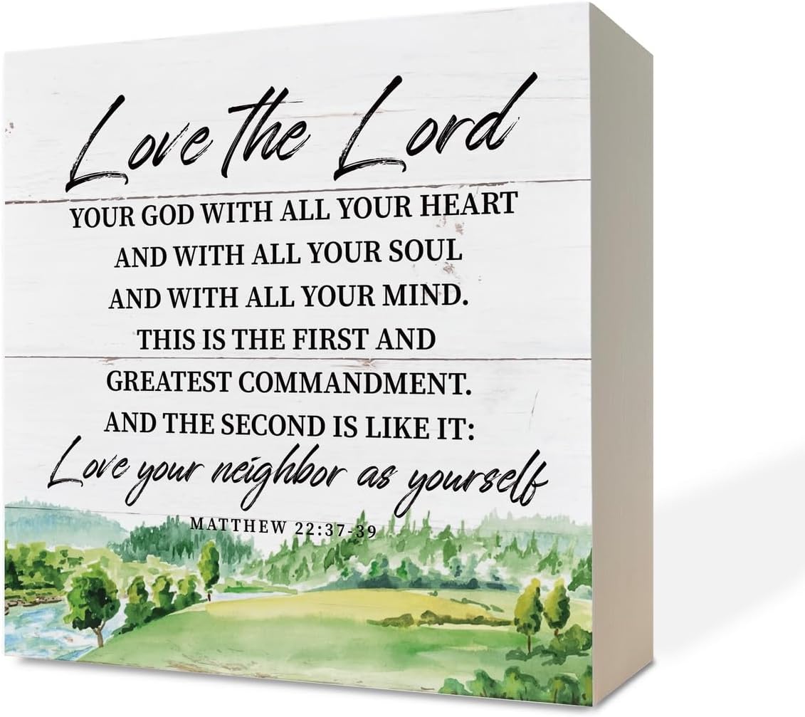 Amazon.com: Christian Wood Signs, Bible Verse Matthew 22:37-39 - Love ...