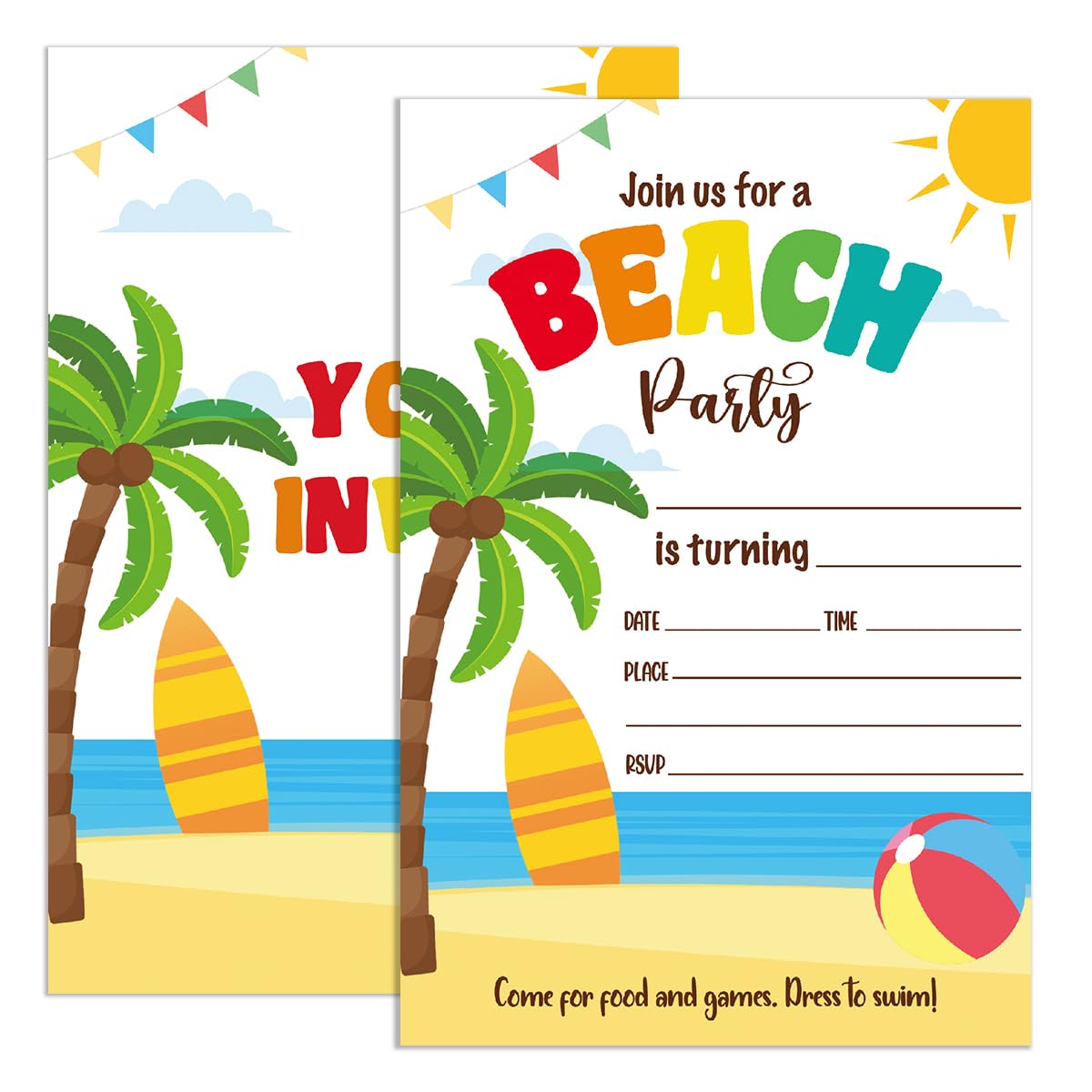 Amazon.com : UDNADKEX Birthday Invitations Beach Party for Boy Girl ...