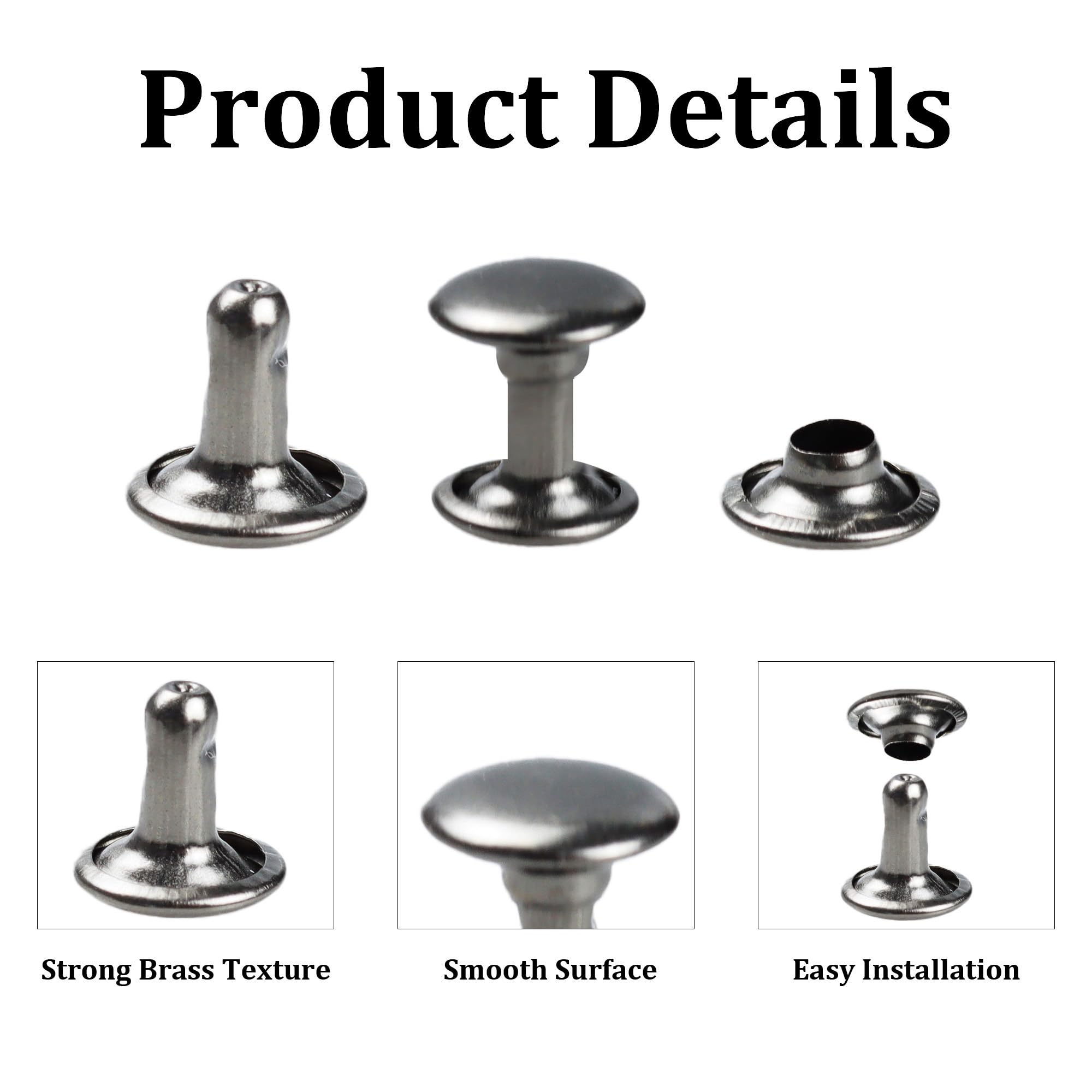 Snapklik.com : 50 Sets 8mm Round Cap Leather Rivets, Double Cap Rivets ...
