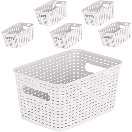 Amazon.com - Set of 6 Plastic Storage Baskets - Small Pantry Organizer ...