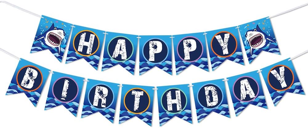 Amazon.com: WERNNSAI Shark Party Supplies - Happy Birthday Banner ...