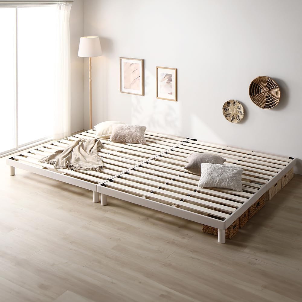 Amazon｜RASIK ベッド すのこ キング180(セミシングル+シングル) フレームのみ ホワイト ヘッドレス 3段階高さ調節 天然木 お客様組立 NOORA ノーラ｜ベッドフレーム ...